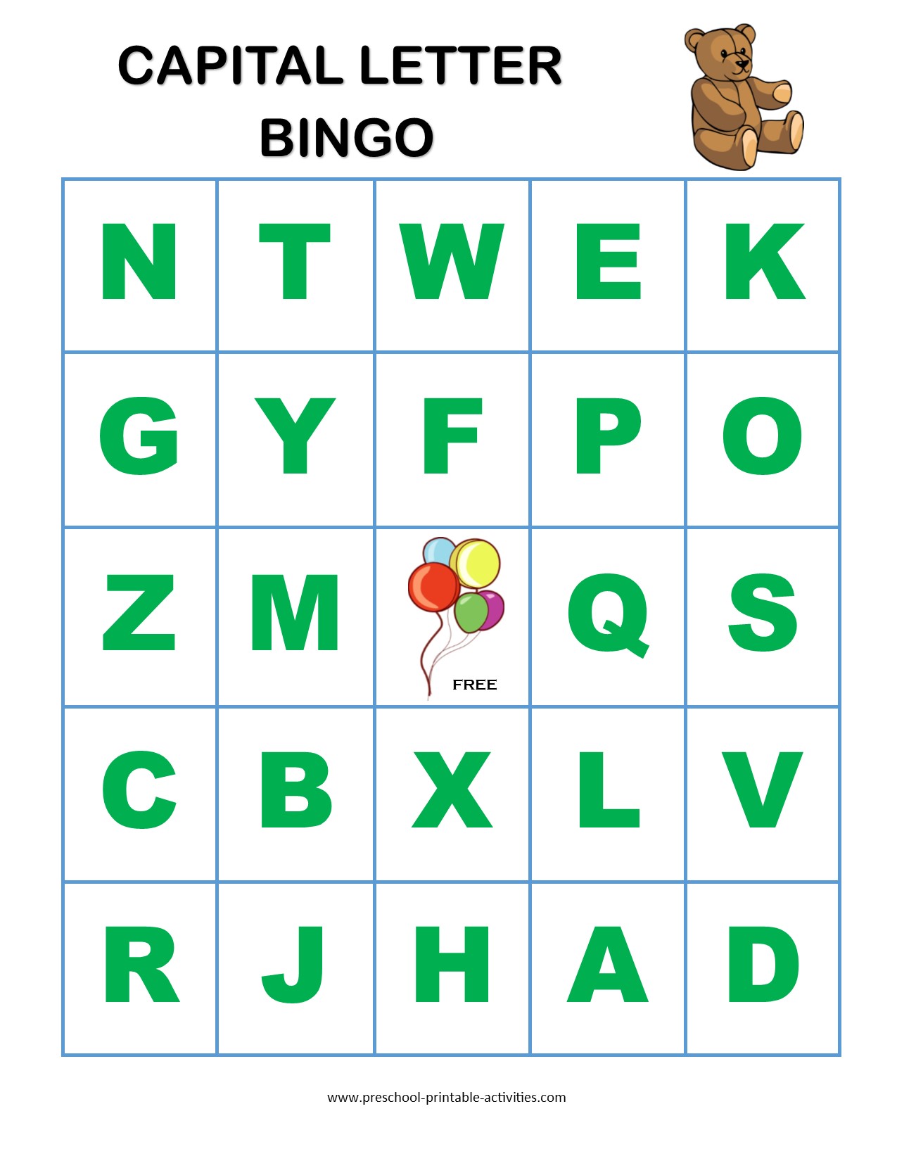Letter Recognition Bingo Games